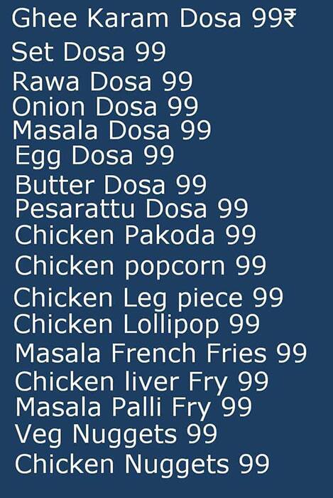 Menu of 99 Stuffs And Dosas, Meerpet, Hyderabad