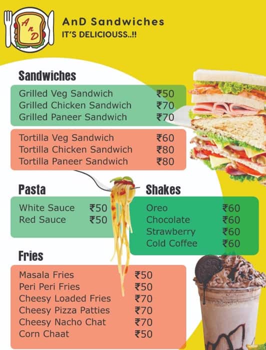 Menu of AnD Sandwiches, Lajpat Nagar 2, New Delhi
