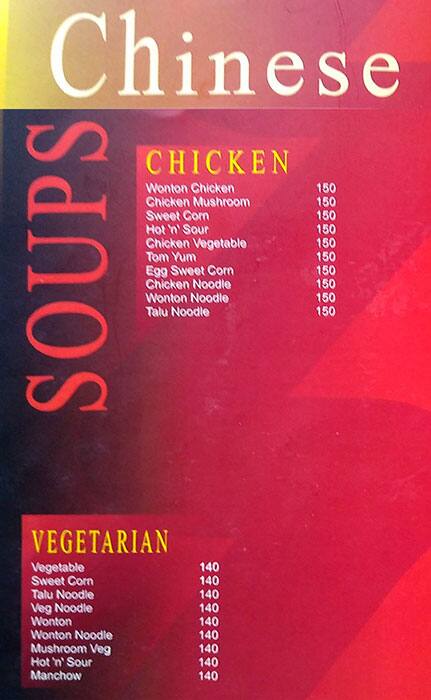 Menu of Shezan, Cunningham Road, Bangalore
