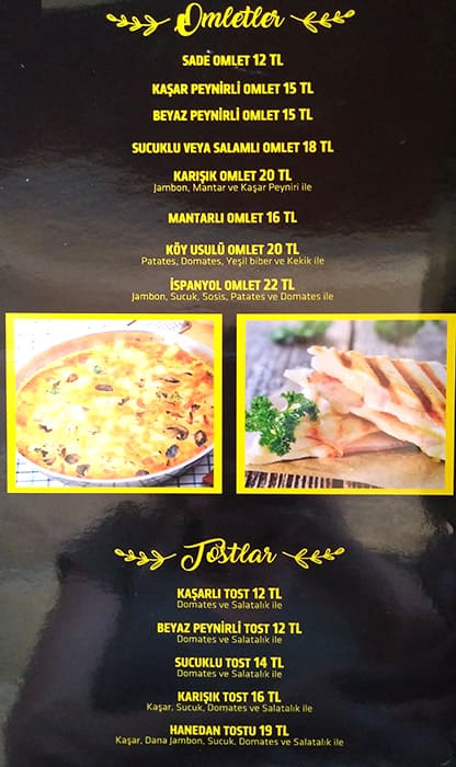 Menu at Gemi Hanedan Cafe Nargile, Istanbul