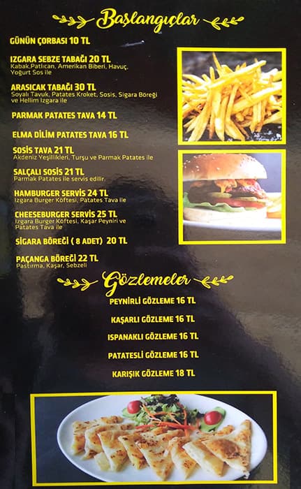 Menu at Gemi Hanedan Cafe Nargile, Istanbul
