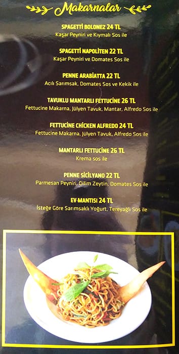 Menu at Gemi Hanedan Cafe Nargile, Istanbul