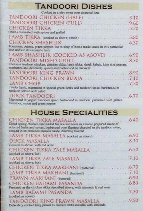 Menu at Royal Tandoori restaurant, London, 387 Brockley Rd