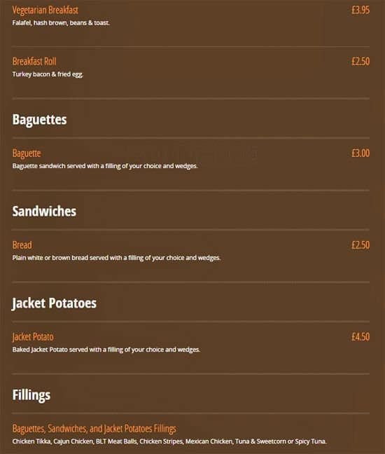 Menu at Pie Factory desserts, London, 103 Whitechapel Rd