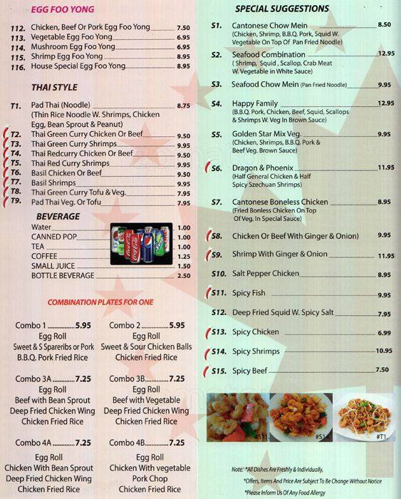 Menu at Golden golden Star Noodle Restaurant, Toronto