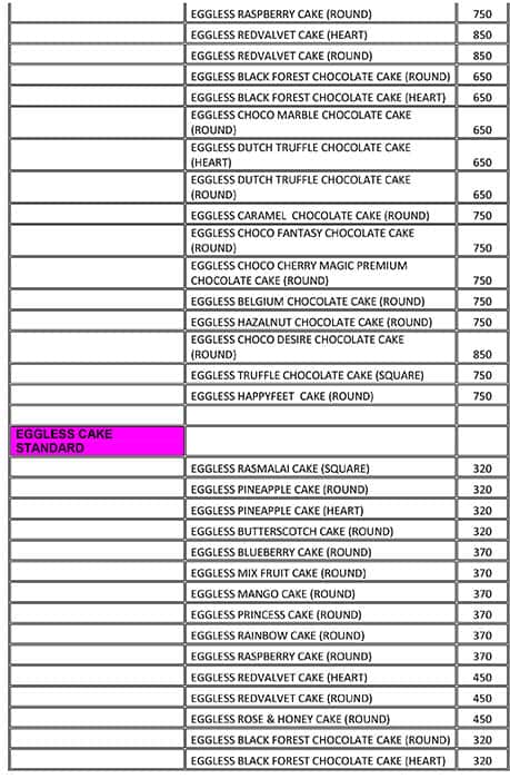 Menu at Monginis Cake Shop, Pune, Shop No. 26