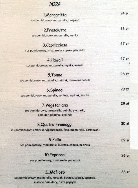 Menu at Bosko Włosko - Tapetowa 12B - Choszczówka restaurant, Warsaw