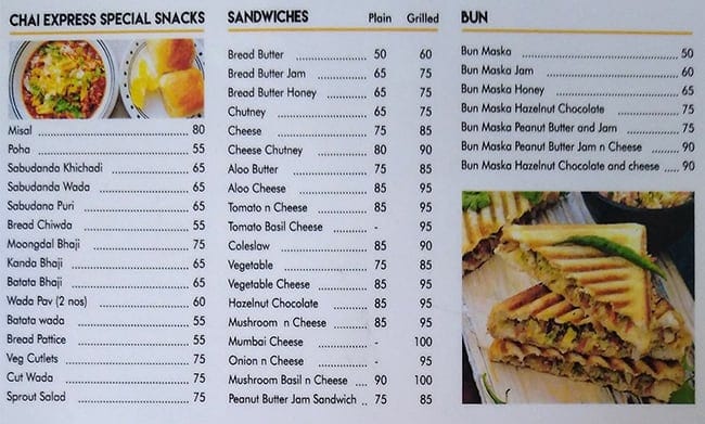 Menu of Chai Express, Kothrud, Pune