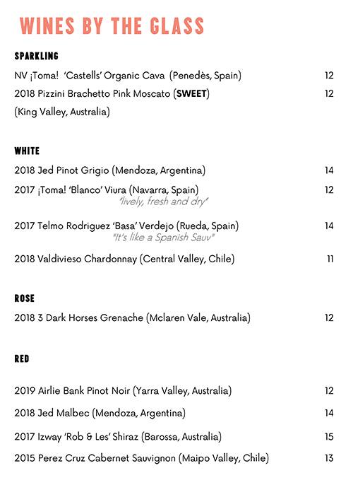 Menu at The Black Toro restaurant, Glen Waverley