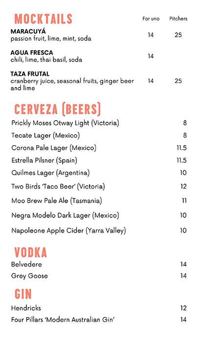 Menu at The Black Toro restaurant, Glen Waverley