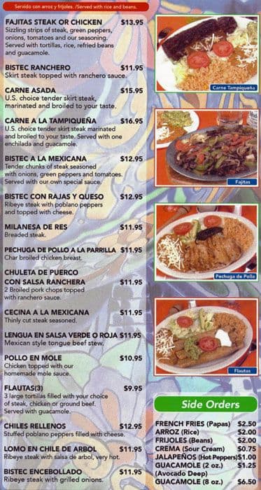 Menu at Taqueria la Mexicana restaurant, Chicago