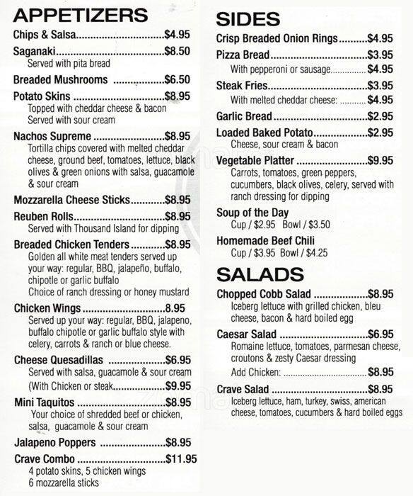Menu at Arlington tap house pub & bar, Arlington Heights