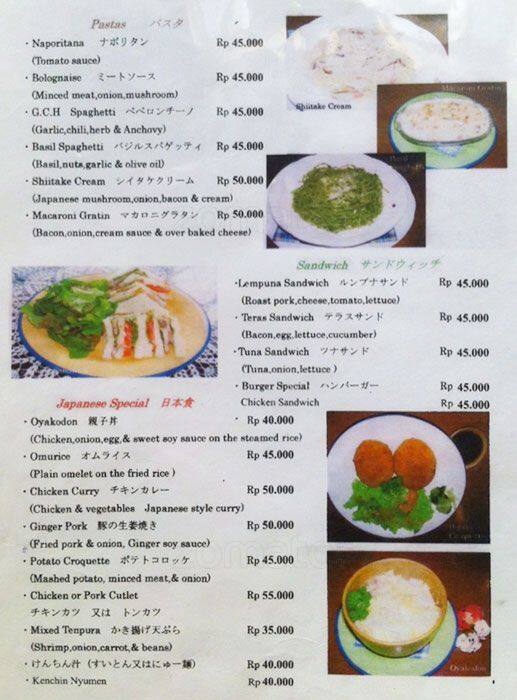 Menu at Teras Lempuna cafe, Pancasari