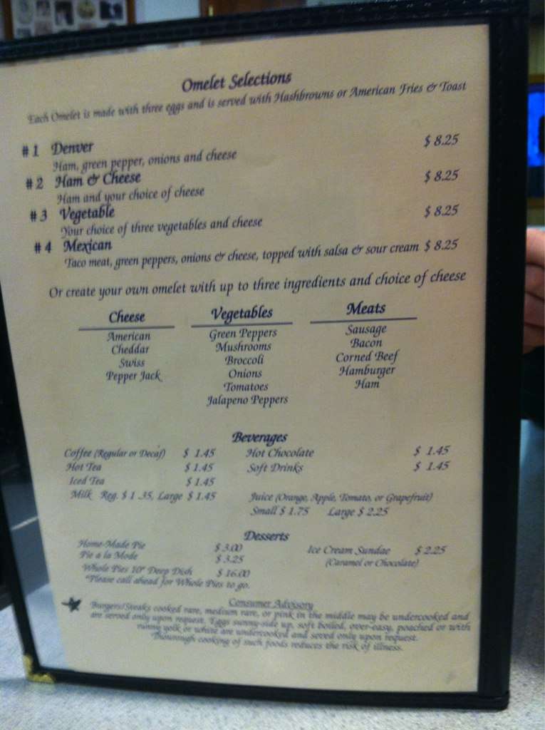 Menu at Three Sisters' Old Town Inn restaurant, Middleton