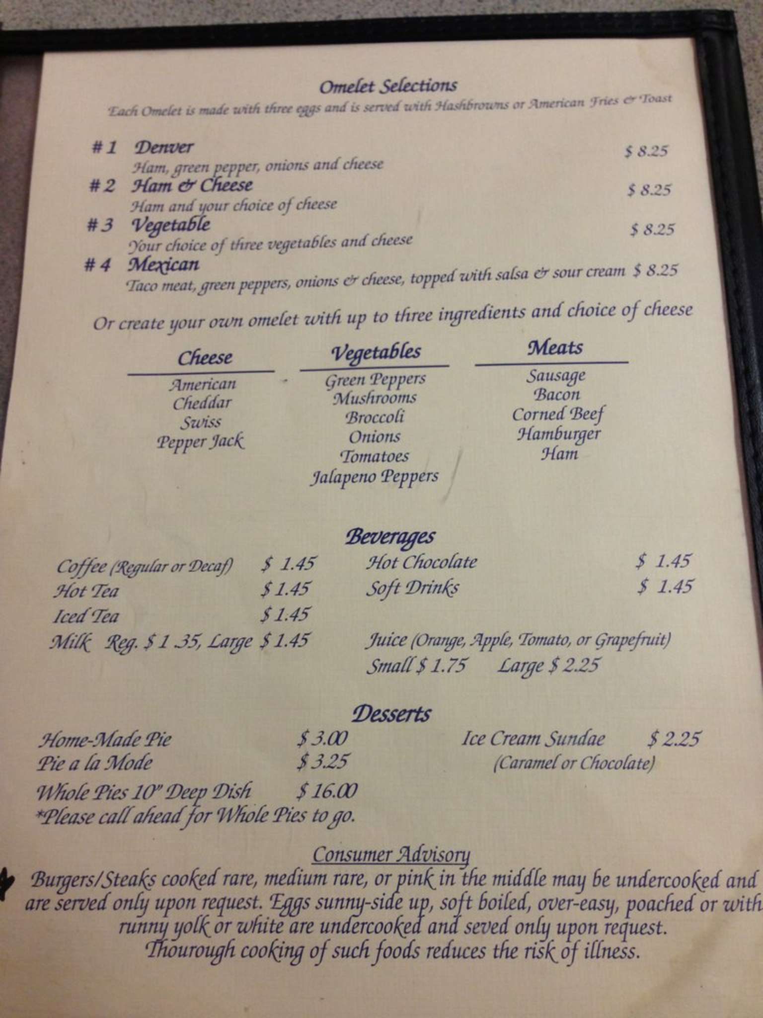Menu at Three Sisters' Old Town Inn restaurant, Middleton