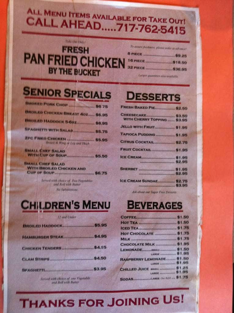 Menu at Parlor House restaurant, Waynesboro