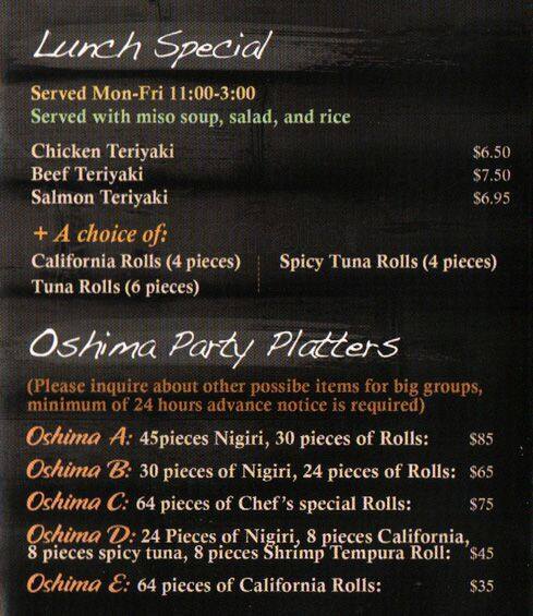 Menu at Oshima Sushi off Evergreen Way restaurant, Everett