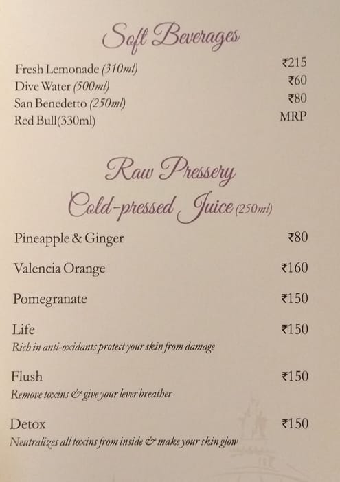 Menu at L’Opéra by PVR, New Delhi