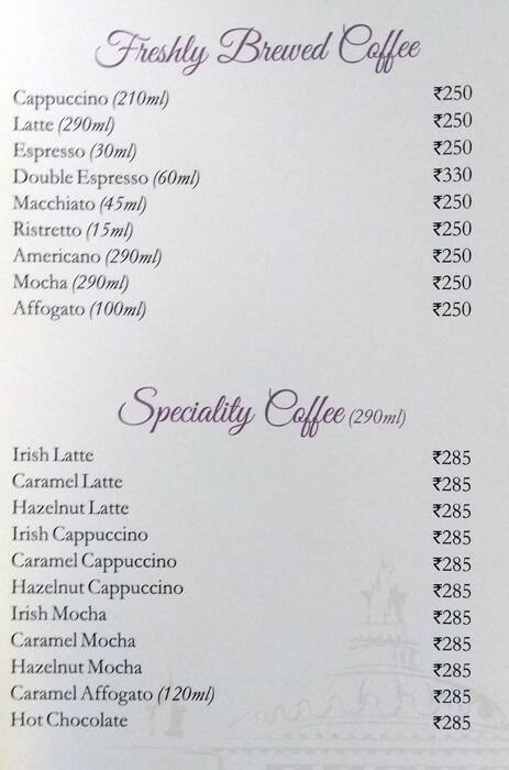 Menu at L’Opéra by PVR, New Delhi