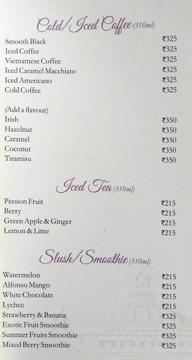 Menu at L’Opéra by PVR, New Delhi