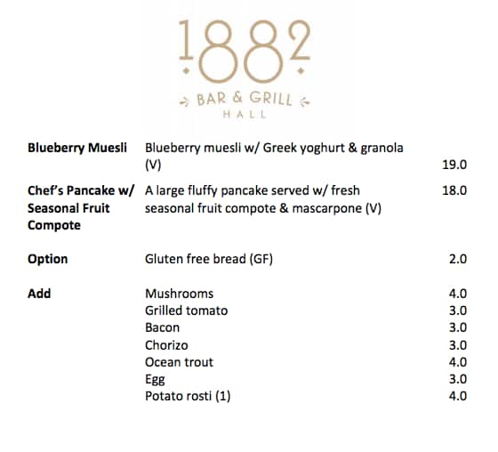 Menu at 1882 Hall restaurant, Hall