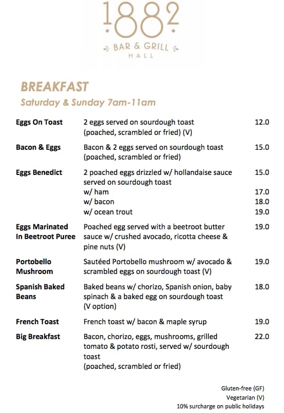 Menu at 1882 Hall restaurant, Hall