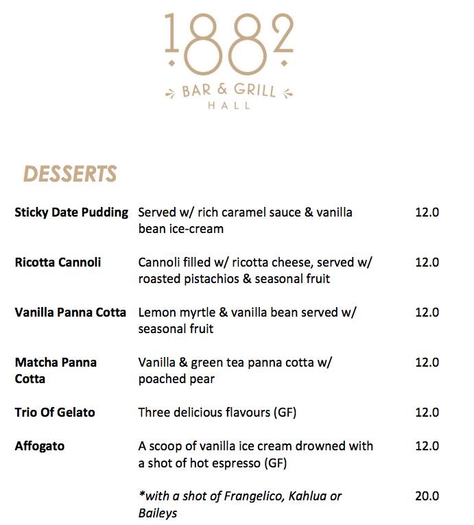 Menu at 1882 Hall restaurant, Hall