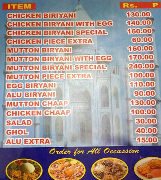 Menu at Taj restaurant, Kolkata, 115f