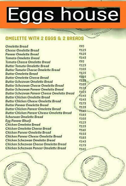 Menu of Eggs House, Near Andheri East Station, Mumbai