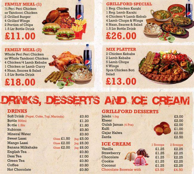 Menu at Grillford restaurant, Ilford