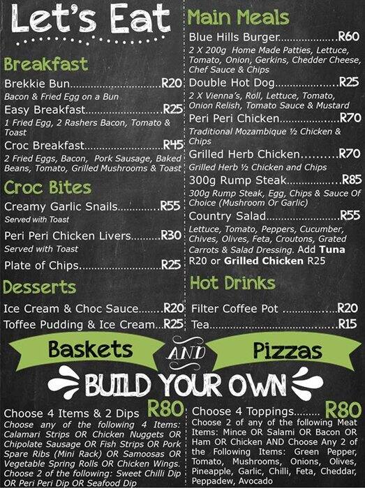 Menu at The Croc Pub, Midrand