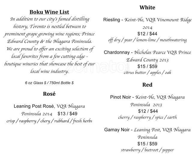 Menu at BOKU Japanese Eats + Drinks (Distillery District) pub & bar ...