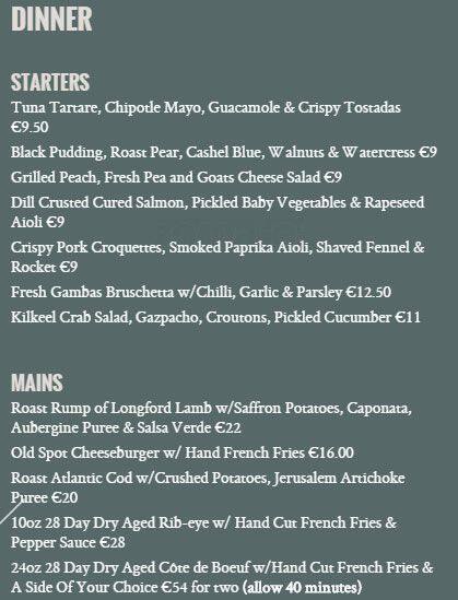 Menu at The Old Spot pub & bar, Dublin, 14 Bath Ave