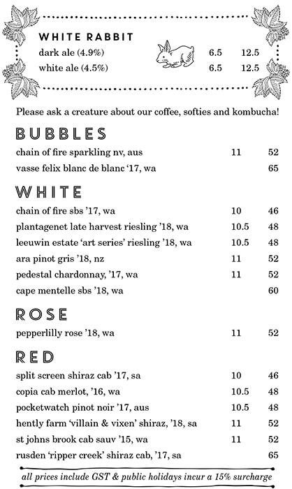 Menu at Little Creatures Brewery, Fremantle pub & bar, Fremantle, 40 ...