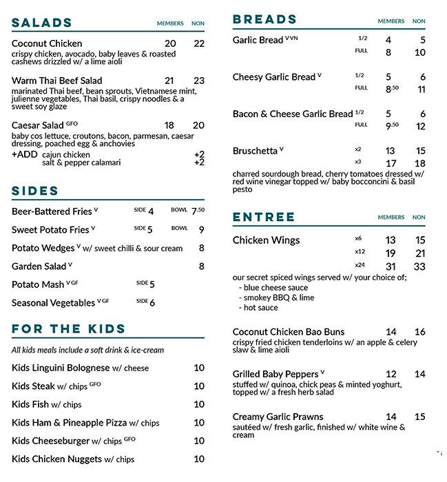 Carta del restaurante Tugun Tavern, Tugun
