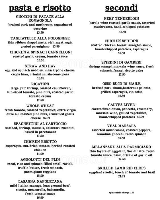Menu at Trattoria Marcella restaurant, St. Louis, Watson Rd