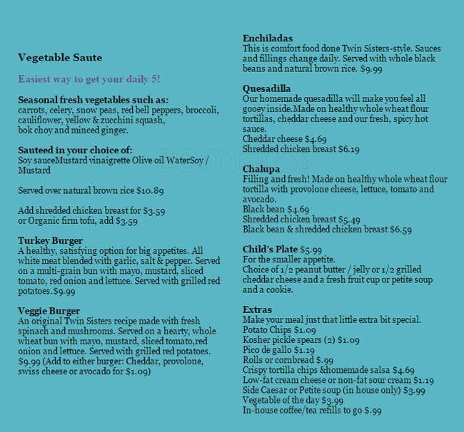 Menu at Twin Sisters Bakery & Cafe, San Antonio, N New Braunfels Ave