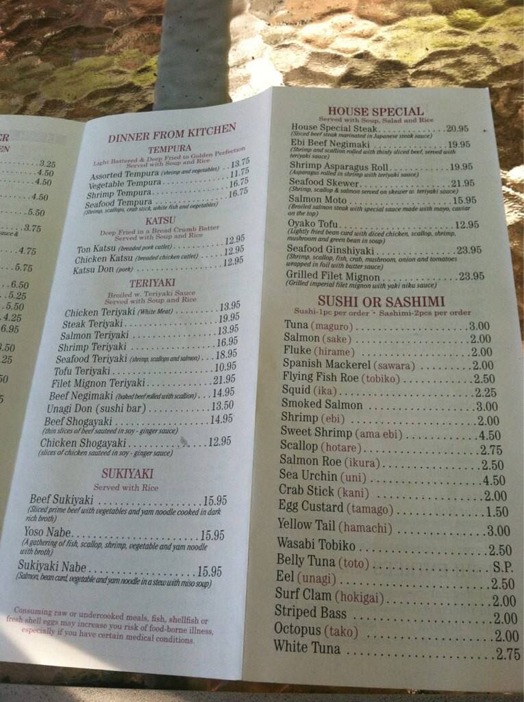 Menu at Makoto restaurant, Phillipsburg