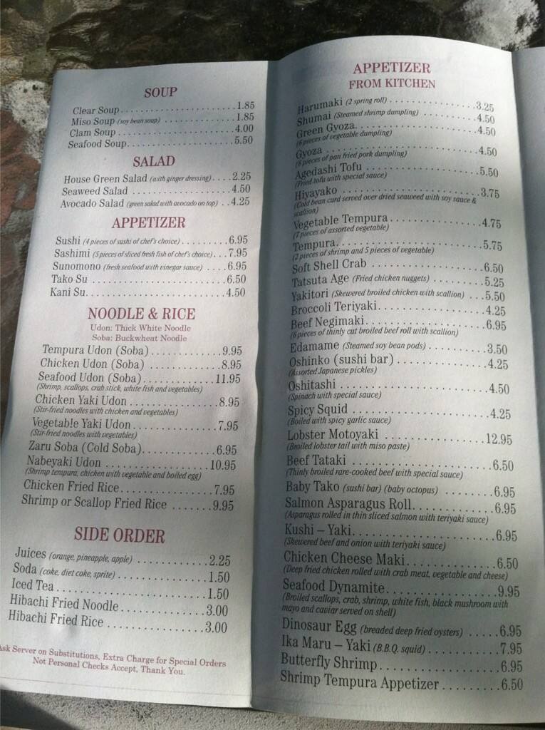 Menu at Makoto restaurant, Phillipsburg