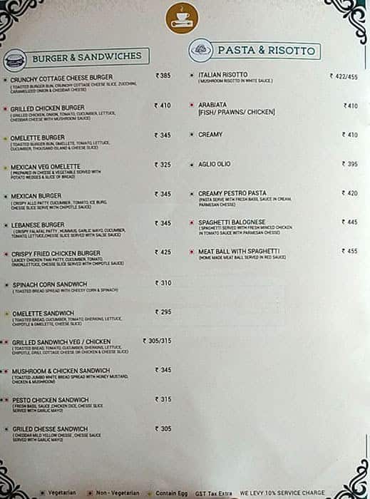 Menu at The Reader's Cafe, Noida