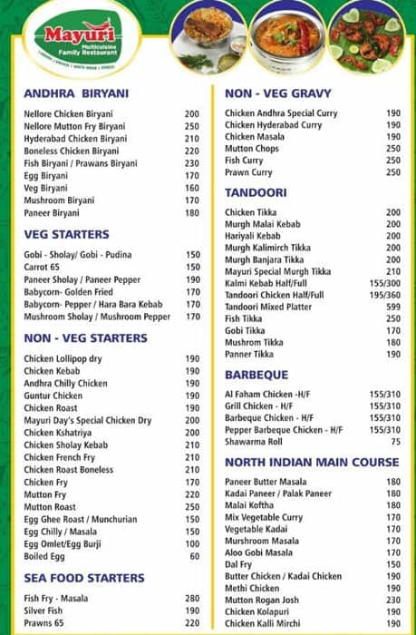 Menu of Mayuri Multicuisine Family Restaurant, KR Puram, Bangalore