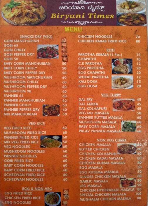 Menu at Biryani Times, Bengaluru, Number 6/A