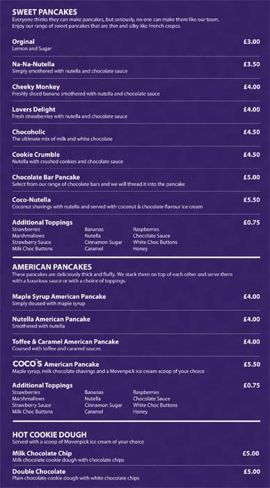 Menu at Coco's Grillhouse & Desserts, Rochdale