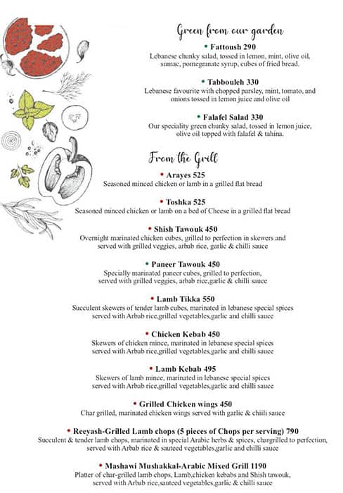 Menu of Arbab, Linking Road, Bandra West, Mumbai