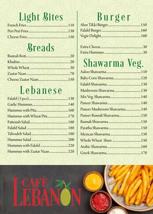 Menu at Cafe Lebanon, Mumbai