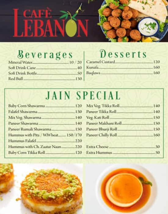 Menu at Cafe Lebanon, Mumbai