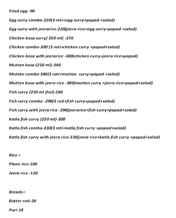 Menu of Kolkata Food Junction, Hinjawadi, Pune