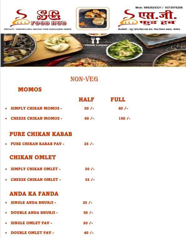 Menu of Sg Food Hub, Kalyan, Thane