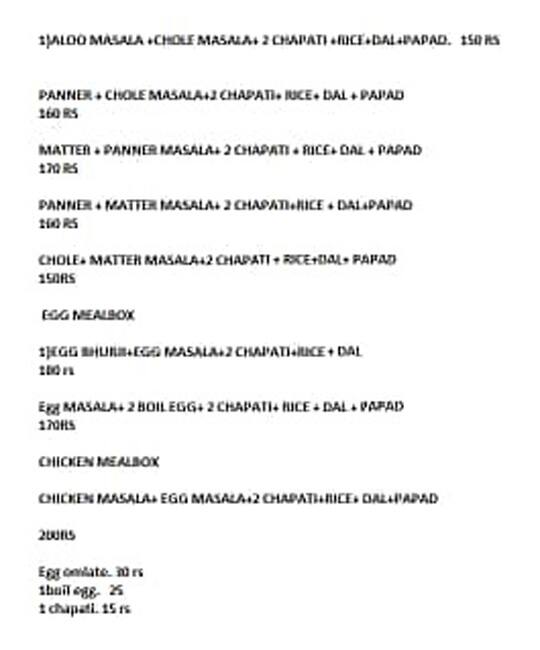 Menu of Mealbox, Katraj, Pune