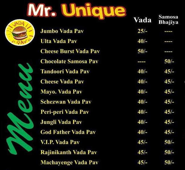 Menu of Mr. Unique, Chembur, Mumbai